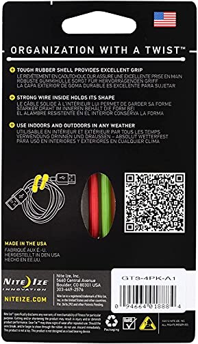 2X Nite Ize GT3-4PK-A1 Gear Tie Reusable 3-Inch Rubber Twist Tie, Assorted Colors