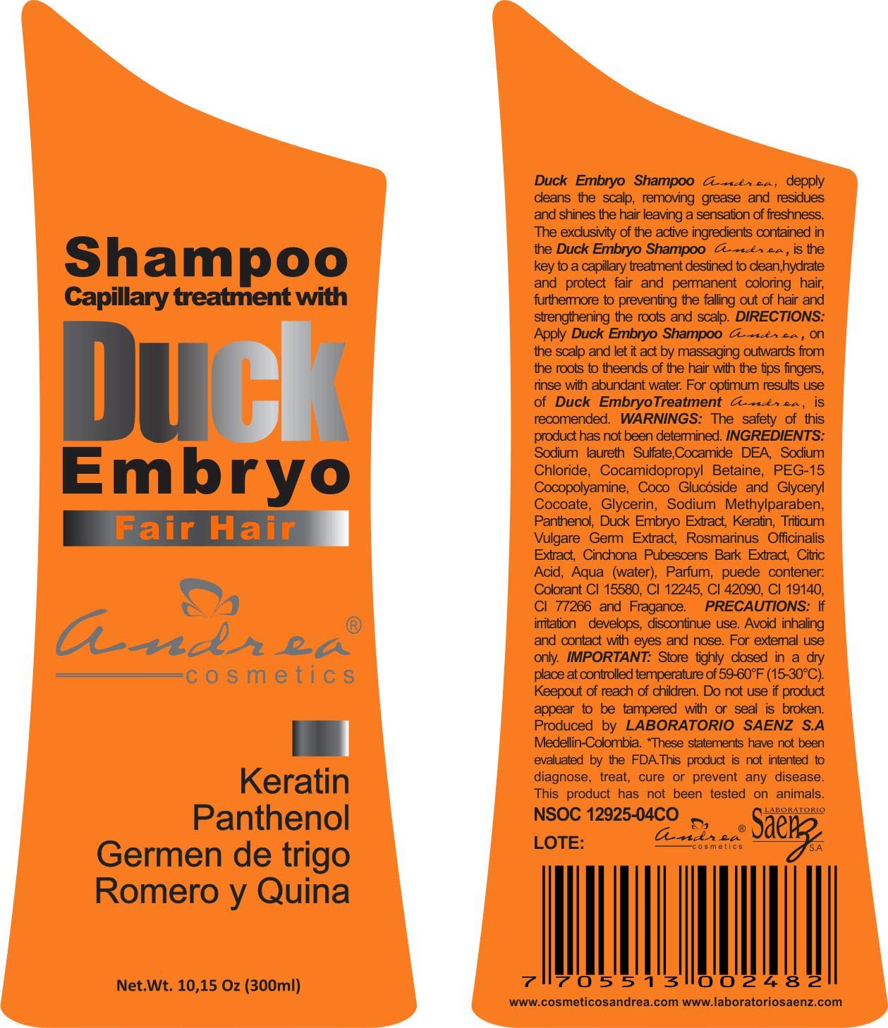 Andrea Cosmetics Duck Embryo Shampoo: Light/Fair Hair // Shampoo Embrion de Pato: Cabello Claro