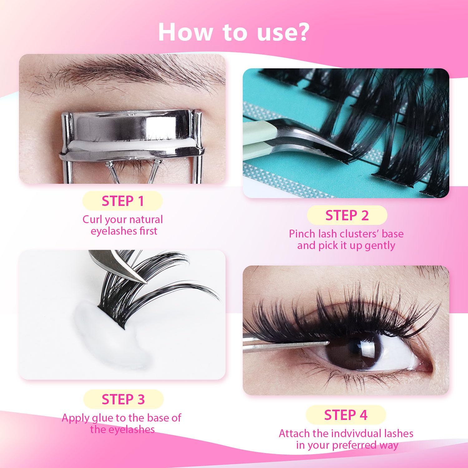 Hannahool Mixed 8-12-14-16mm/8-10-12-14mm/10-12-14-16mm/14-15-16mm Wide Stem Individual False Eyelashes Soft Lightweight Volume Eyelashes Extensions Makeup Cluster Lashes (Mixed 8-10-12-14mm)