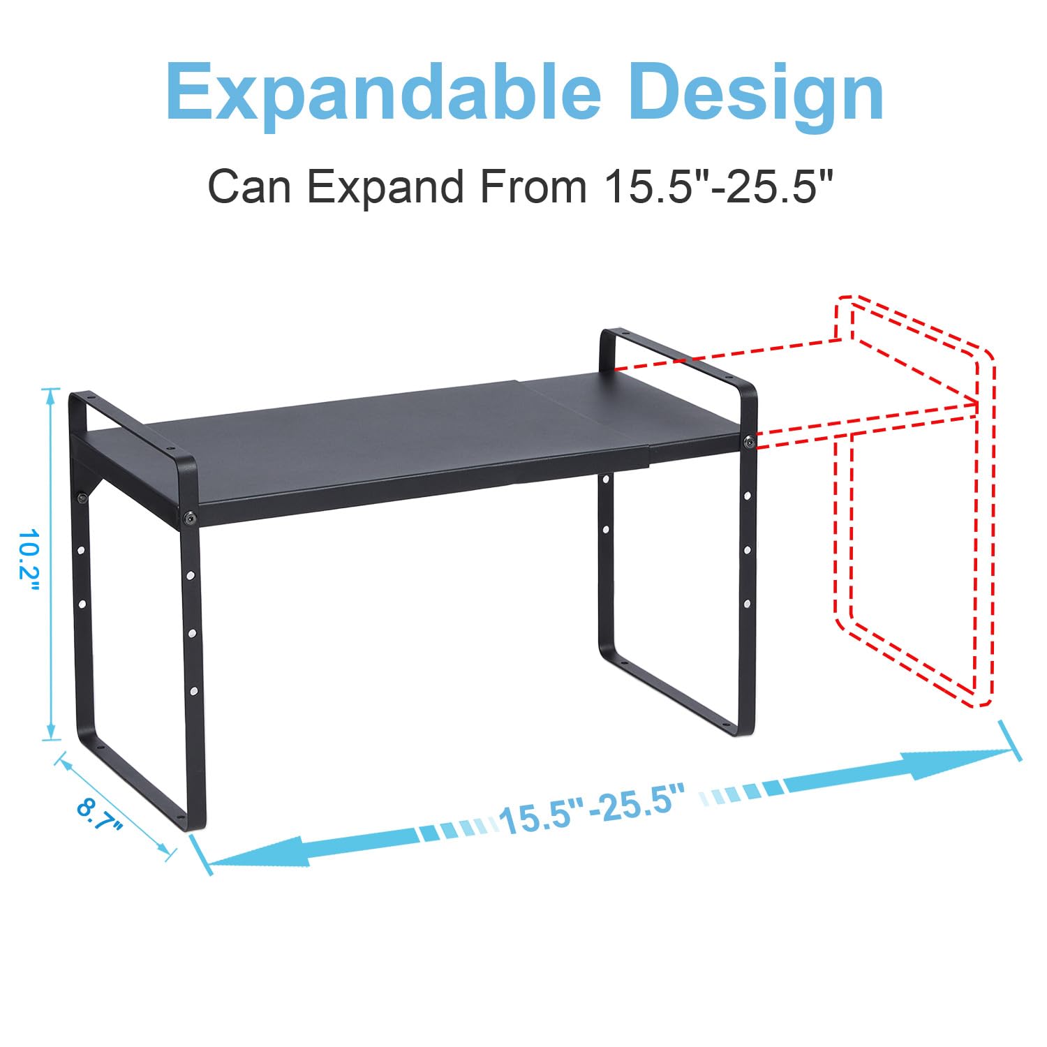 2 Pack Expandable Kitchen Cabinet Organizer Shelf, Stackable Kitchen Counter Storage Shelves Organizers, Adjustable Small Storage Shelf Rack Stand Riser For Mug Coffee Cup Dish Plate, Length: 25.5โ