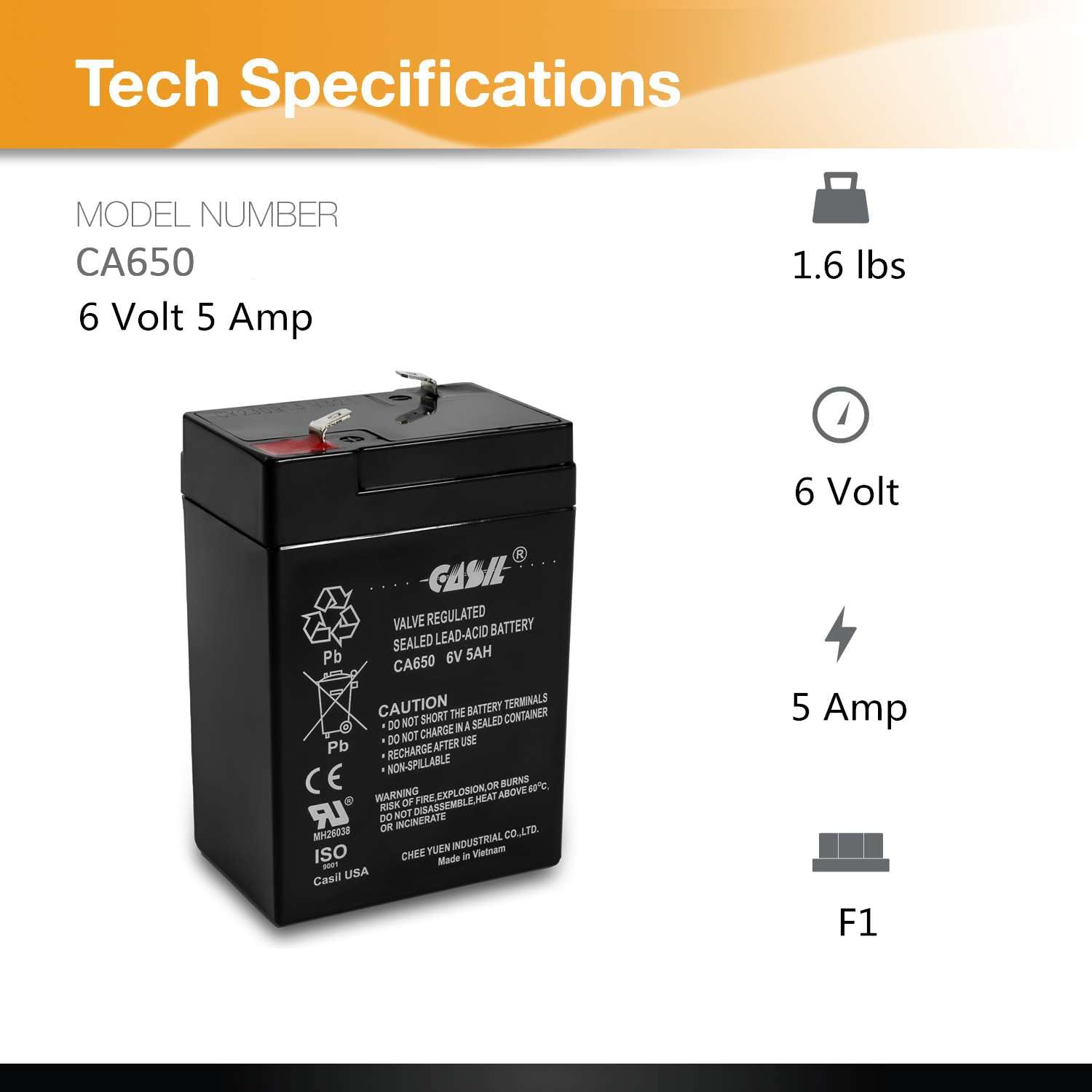 Casil 6V 5Ah Replacement Battery Compatible with EXP645