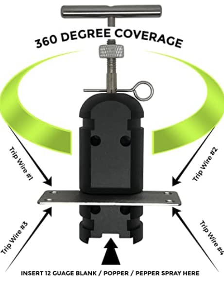 12 Gauge Trip Wire Alarm by Trip Alarm Co. Perimeter Defense Device 360° Coverage Quad 3.0, Camping and Security (Desert Brown)