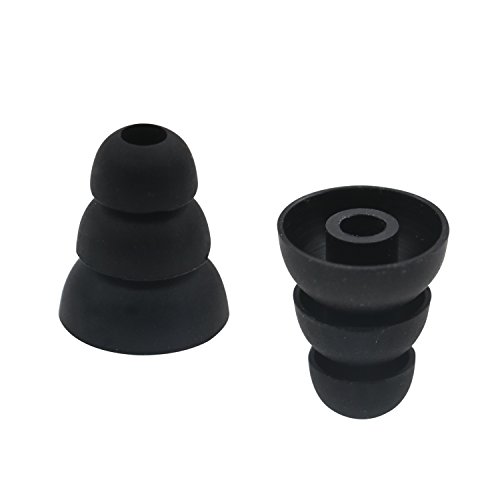 ALXCD Triple Flange Ear Tip, 6 Pairs S/M/L Size Triple Three Flange Noise Isolation Silicone Earbuds Tips with 4mm Connector Hole, Fit for Most in Ear Earphone (Black)[S/M/L]