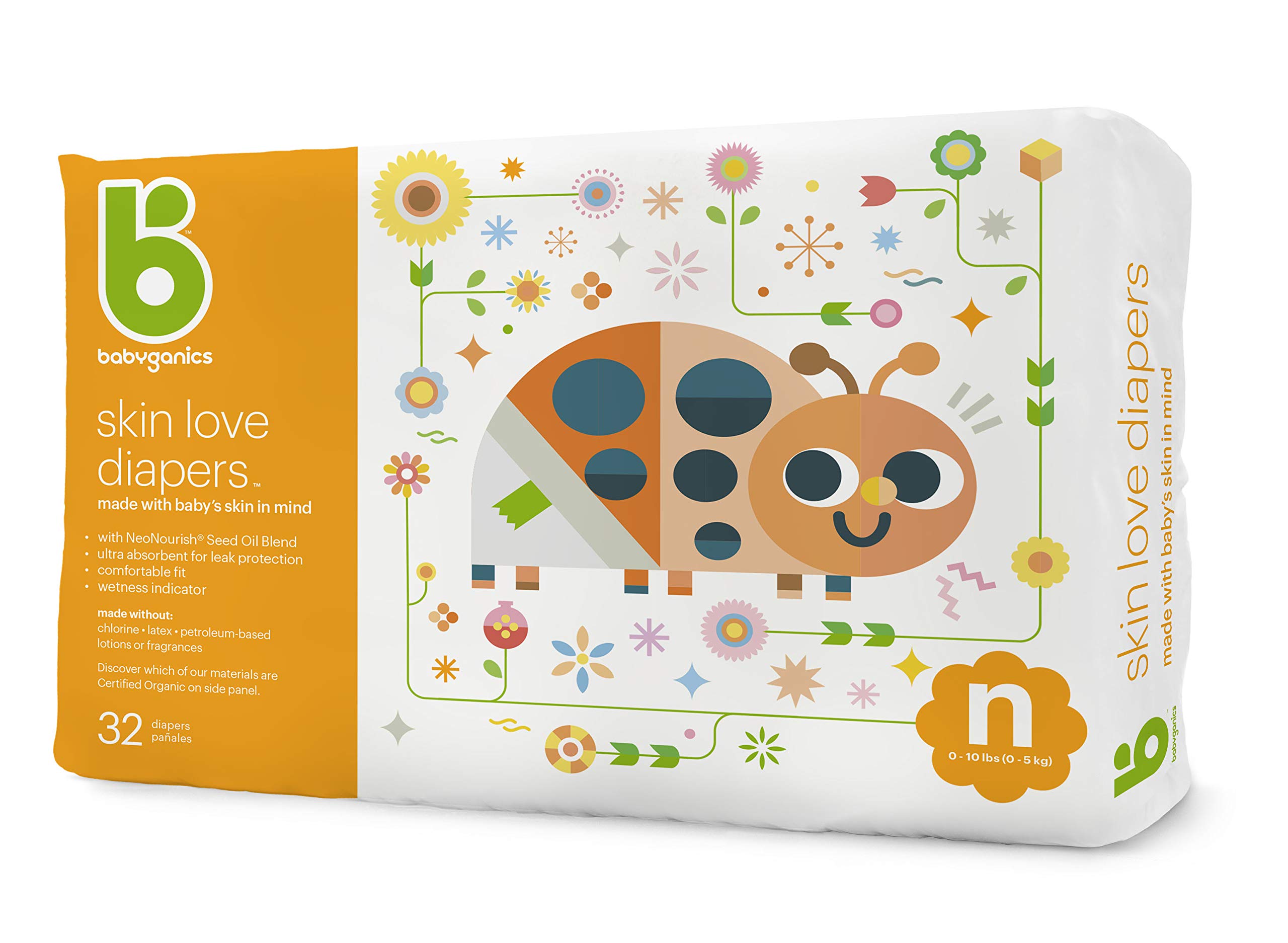 Babyganics Diapers, Newborn, 32 Ct, Ultra Absorbent Diapers, 2 Packs