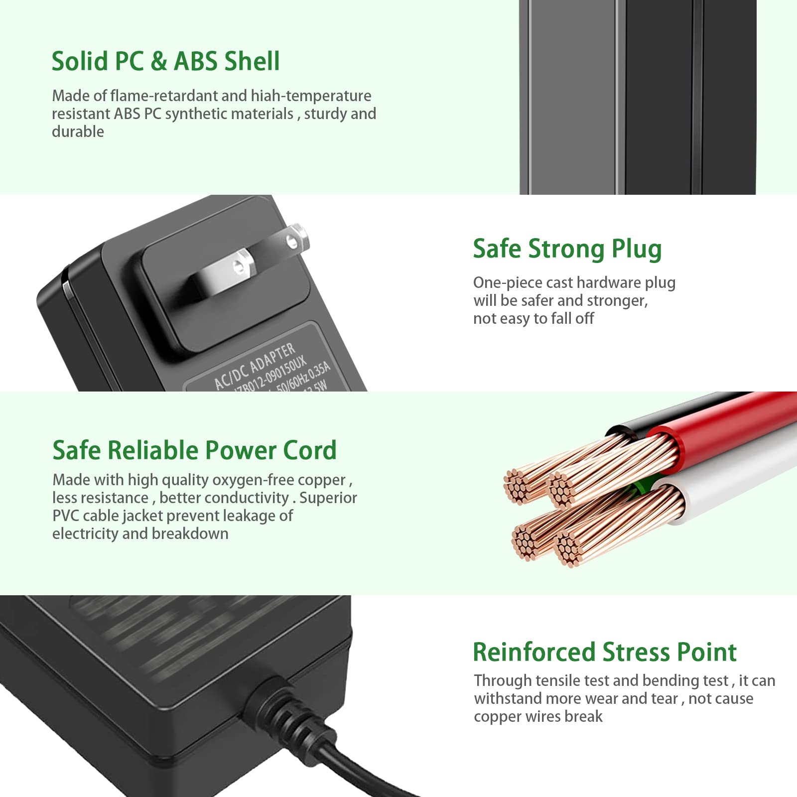 Gonine 9V DC Power Supply Cord, 9Volt 1.5A AC DC Adapter for 9Vdc Arduino UNO R3 Schwinn Bike A10 A20 Crosley Record Player CR8005A Center Positive DC Plug.
