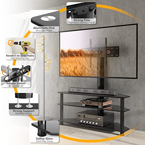 5Rcom Corner TV Stand,TV Stand with Mount with 3 Tier Tempered Glass Shelves for 32-75 Inch TVs, Max VESA 600X400mm, Television Stand