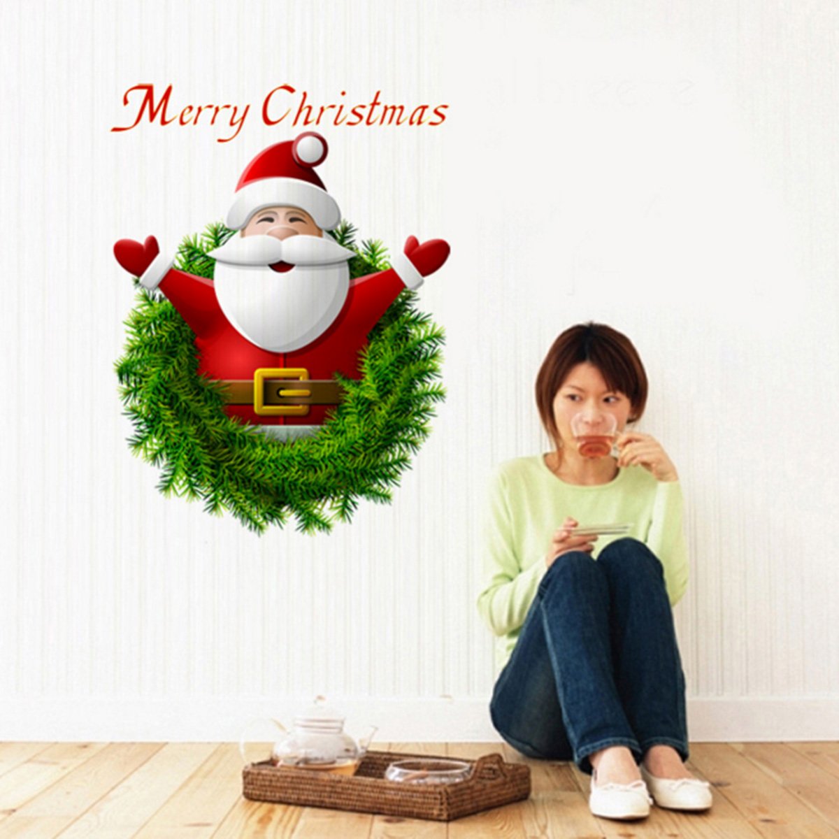 2 Pcs Christmas Windows Stickers Wall Stickers, 3D Santa Claus Merry Christmas Decoration Removable Wall Sticker Festive Children Decor Holiday Door Window Decoration