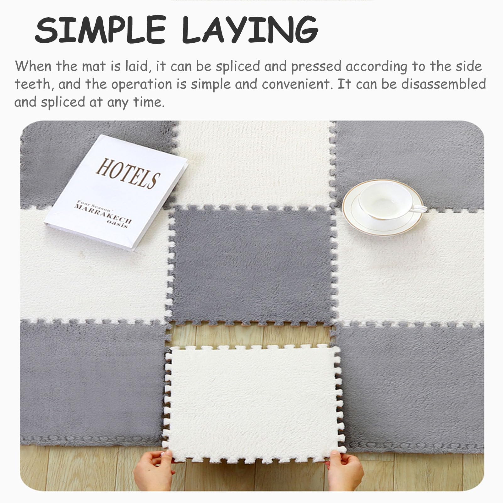 12"X12" X0.4" Thickened Interlocking Carpet Tiles Plush Foam Floor Mats,DIY Cuttable Square Foam Puzzle Play Area Rug,Soft Anti-Slip Climbing Mats (Size:10pcs,Color:White + light coffee + dark coffee)