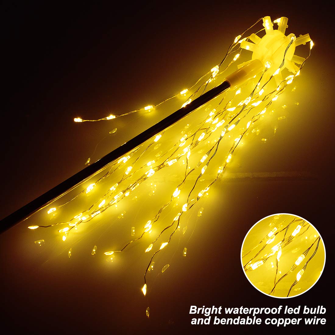 2 Pack Outdoor Home Decor Solar Powered Flowers Firework Lights with Remote Waterproof DIY 14 Copper Wire Dimmable Auto ON-Off 112 LED Lights for Garden Patio Yard Pathway Lawn Party (2, Warm White)