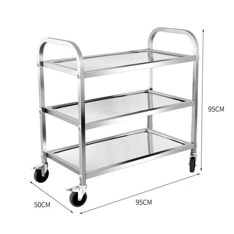 BHVXW 3 Shelf Kitchen Trolley Commercial Food Pantry with Wheels Kitchen Storage Rack