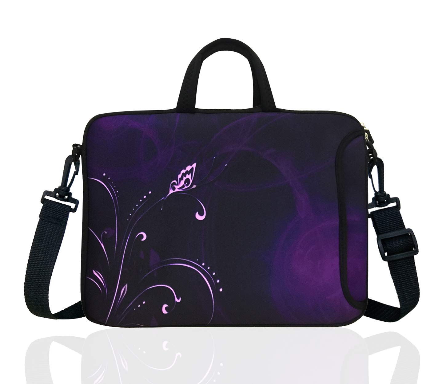 15-Inch to 15.6-Inch Neoprene Laptop Shoulder Messenger Bag Case Sleeve For 14 15 15.6" Inch Acer/Asus/Dell/Lenovo/Thinkpad/HP/Macbook Pro/Air (Purple Flower)