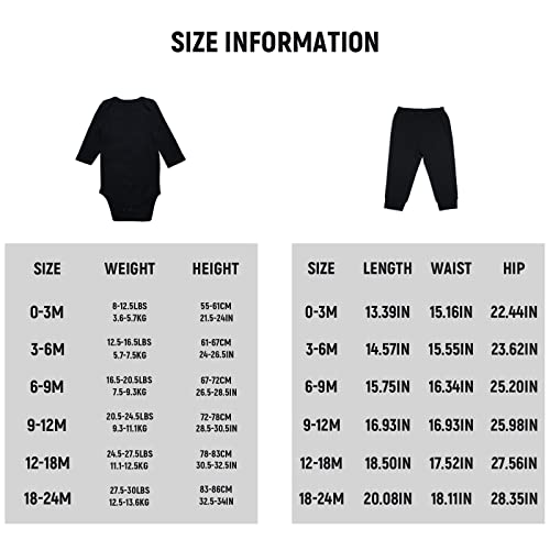 SOBOWO 2-Piece Unisex Baby Bodysuit and Pants Outfits Set for Newborn Boys Girls 0-24 Months (0-3 Months, Black Long Sleeve)