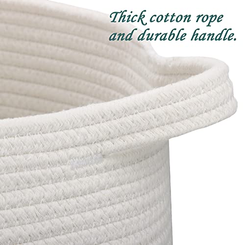 NIACONN XXLarge Laundry Basket 20" X 20" X 13.8" Round Woven Baby Laundry Hamper with Handle Cotton Rope Storage Baskets for Clothes Blanket & Toy Storage(White)