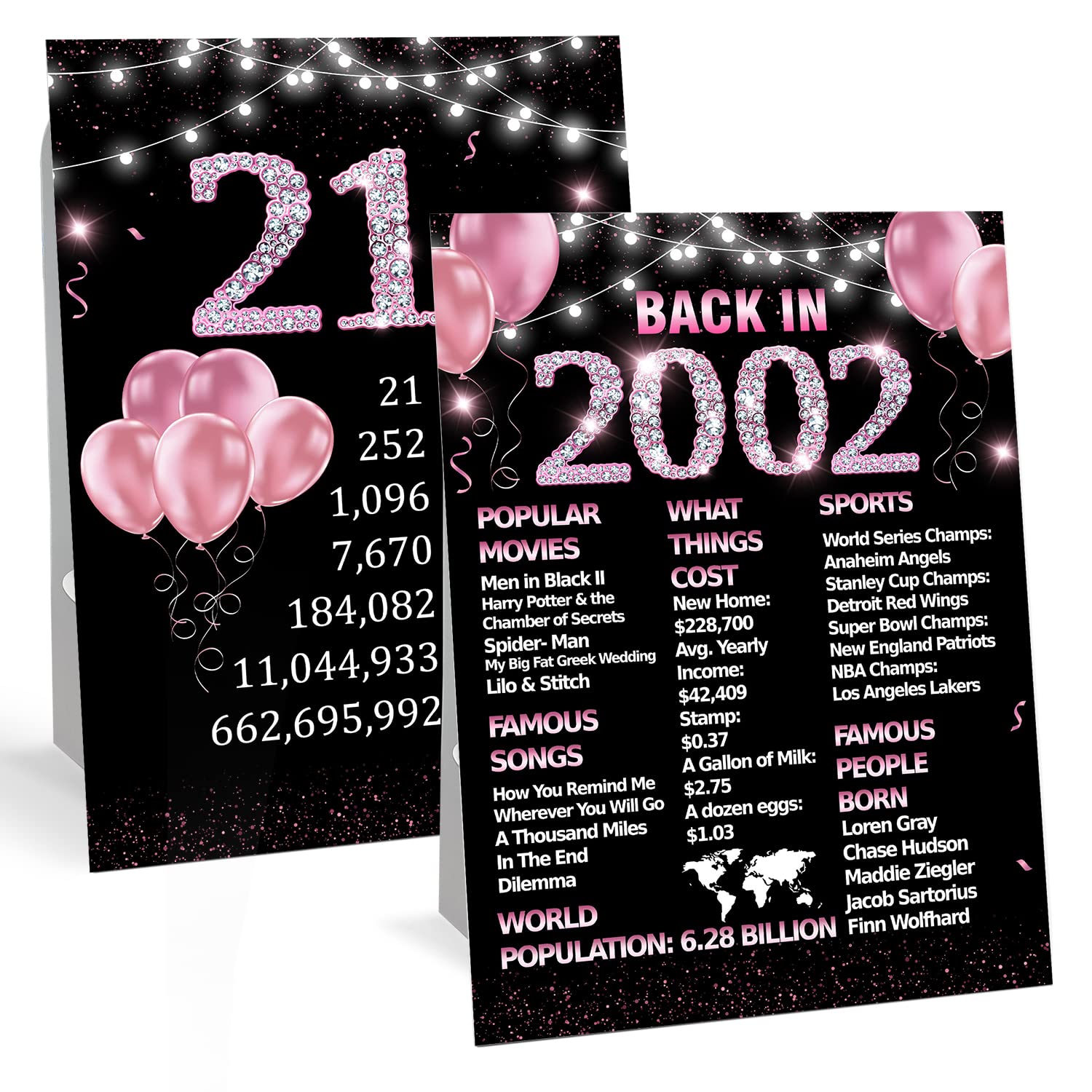 21st Birthday Party Signs with Paper Holder - 2pc Rose Gold Vintage 2002 Birthday Party Table Signs Decorations for Happy Birthday Party Activities Celebration Reception Table Supplies - taopink02