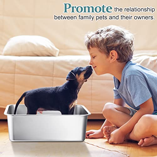 3 Pieces Stainless Steel Cat Litter Box Large Metal Litter Box Pets Litter Basin Pan Never Absorbs Odor, Rustproof, Easy to Clean, Safe and Hard for Cat Rabbits (17.7 x 13.8 x 5.9 Inches)