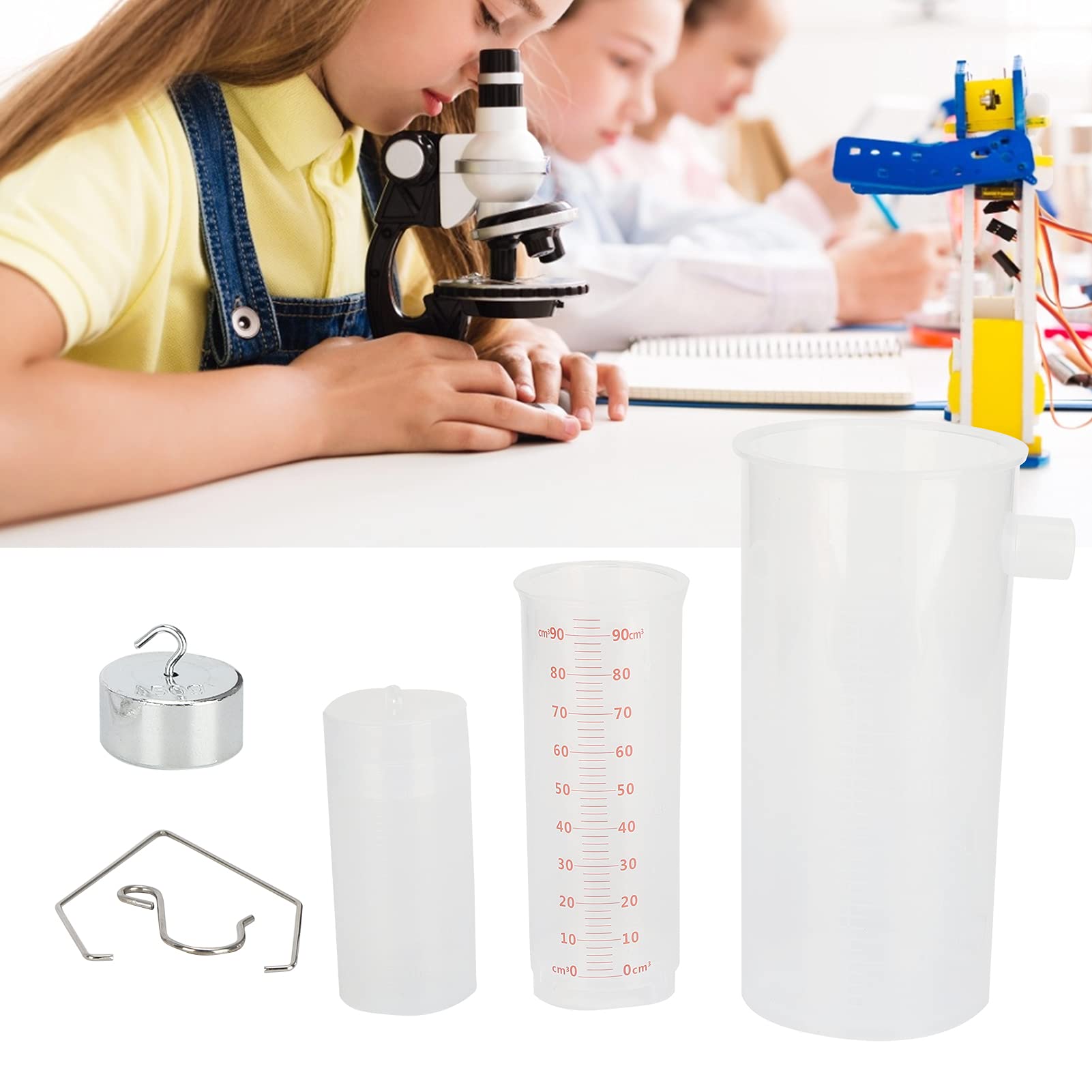 Plastic Graduated Cylinder,Physics Experiment Measuring Test Tube Set with Overflow Cup,Weight and 2 Hook,Suitable for Physics Teaching(Buoyancy Principle Experimental Equipment)