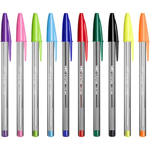 BIC Cristal Multicolour Ballpoint Pens With Wide Tip (1.6mm) Pens For Colourful Writing In Assorted Colours, Pack Of 15