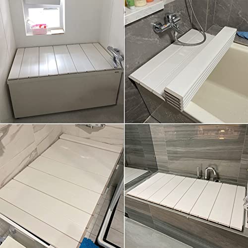 1cm Thickness Heat-Resistant Bathtub Cover, Folding Shutter Bath Lid Bathtub Tray, Dust-Proof Insulation Board for Soak Bath, Milk Bath, Spa (Color : White, Size : 120cmx75cmx1cm)