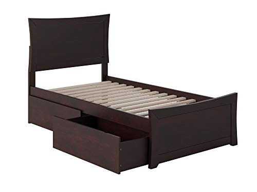 AFI Metro Twin Extra Long Platform Bed with Matching Footboard and Turbo Charger with Urban Bed Drawers in Espresso