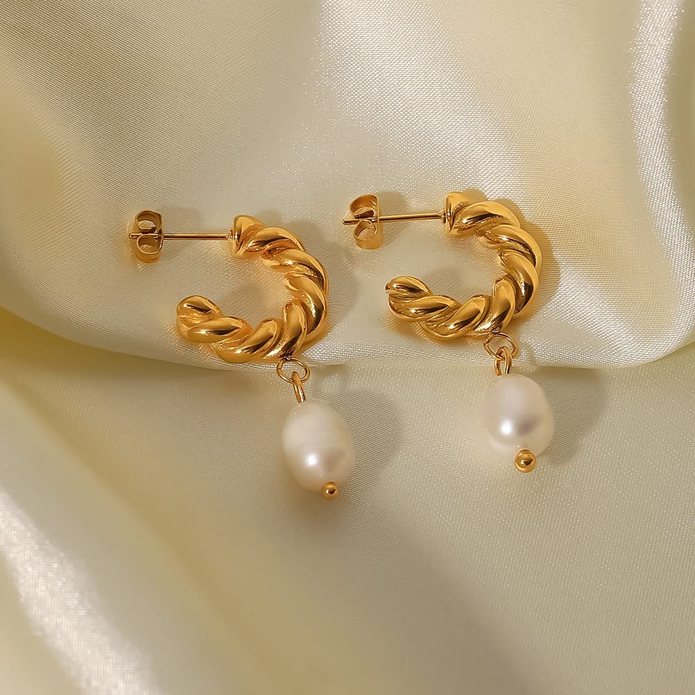 18k Gold Pearl Drop Earrings Hypoallergenic With Fresh Water Pearls [Gift Box included]