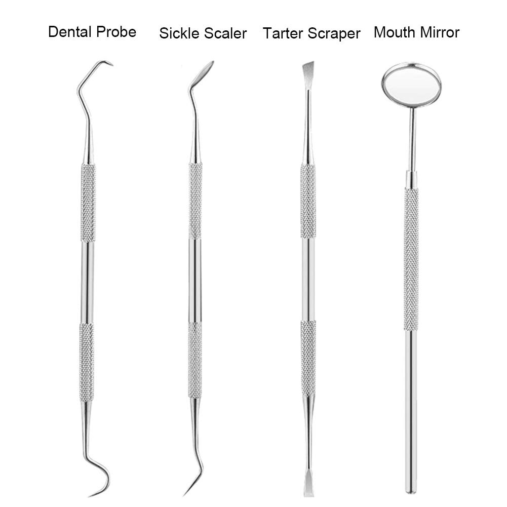 Angzhili Dental Hygiene Tool Set Stainless Steel Dental Probe, Mouth Mirror,Tarter Scraper and Sickle Scaler, Basic Examination Dental Kit Is Ideal for Personal and Pet(6.8 Inch)