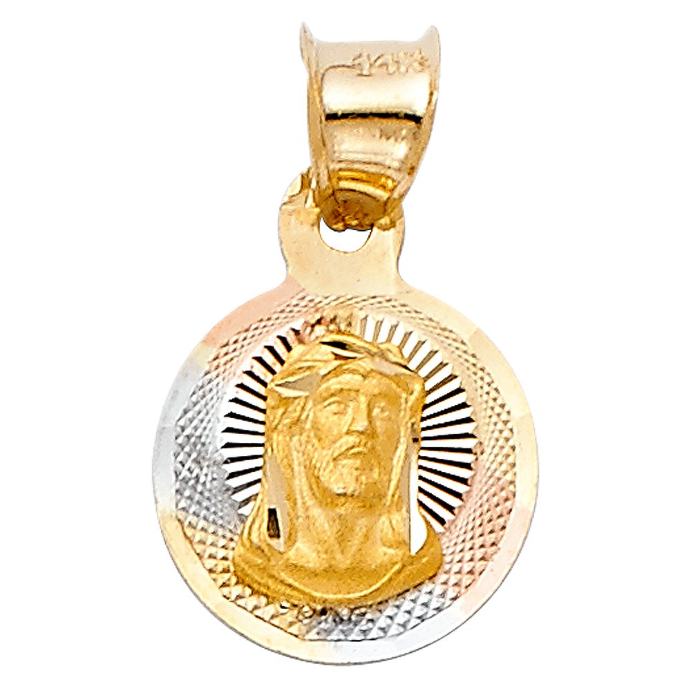 14k REAL Tri Color Gold Religious Jesus Stamp Charm Pendant