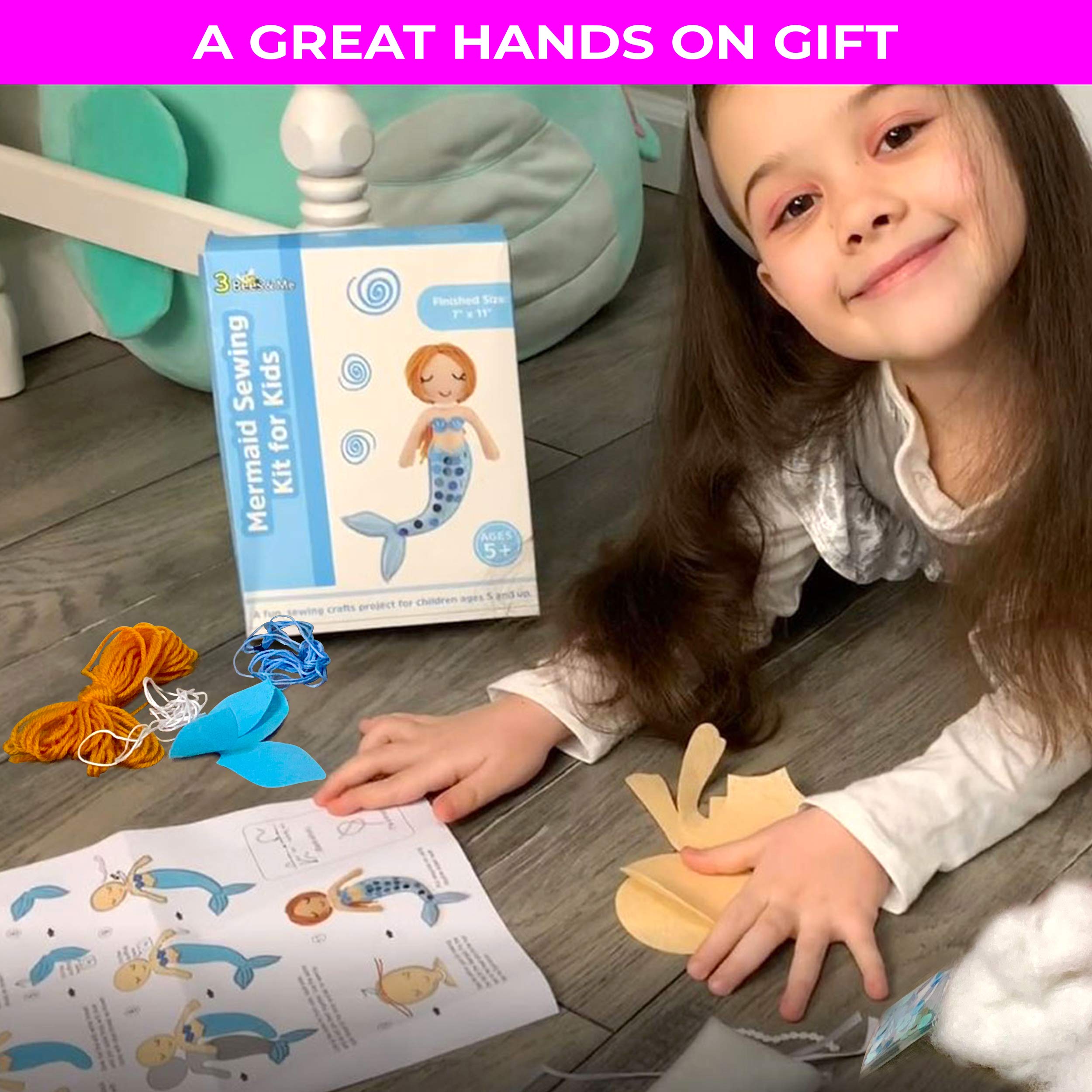 3 Bees & Me Mermaid Sewing Kit for Kids β Fun Mermaid Crafts for Girls and Boys β Complete DIY Doll Making Gift for Ages 7 to 15