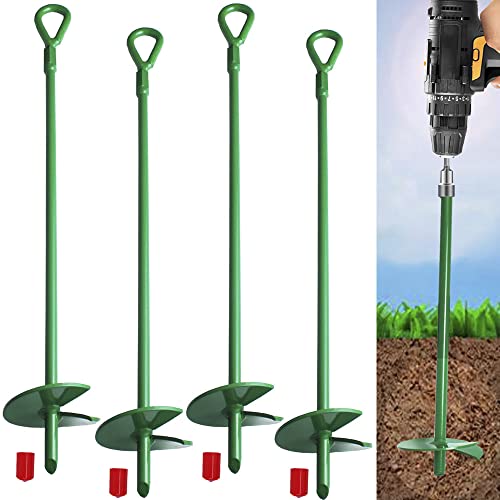 Cyleodo 18" Long Green Ground Anchor Kit(4 Pcs/Set), 3" Wide Helix,Heavy Duty Anchor Hook with Solid Steel Shaft，Best Choice for Swing Sets, Securing Animals,Camping Tent, Canopies, Car Ports, Sheds …