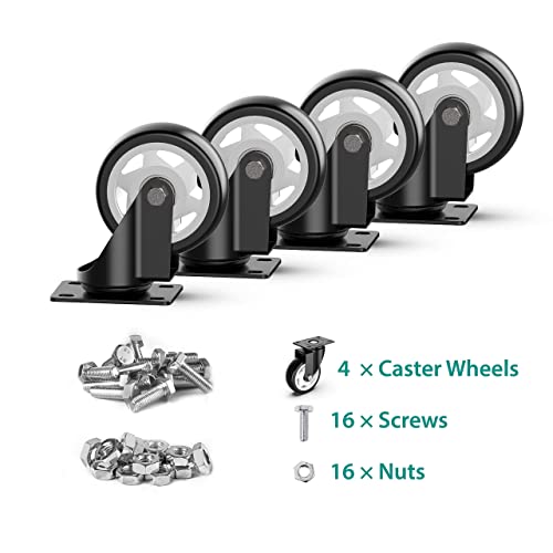 4 inch Swivel Caster Wheels, Heavy Duty Plate Casters with no Brake Total Capacity 1200lbs (Pack of 4)