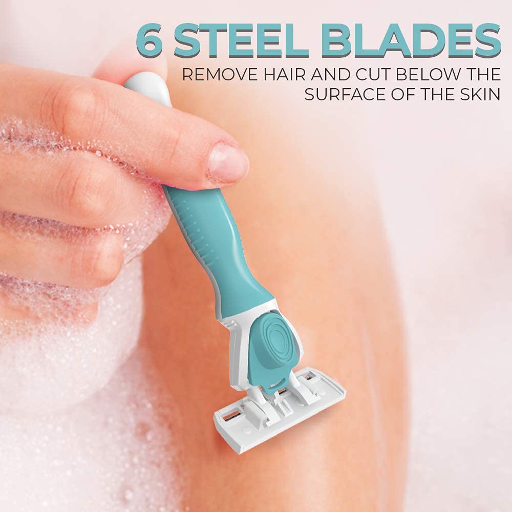 Nylea Razors for Women with Sensitive Skin - FlexShave - Premium Womens Razor for Shaving [6 Blades] Bikini Trimmer, Women's Shaver with Vitamin E and Aloe Vera Lubricating Strip with 3 Refills