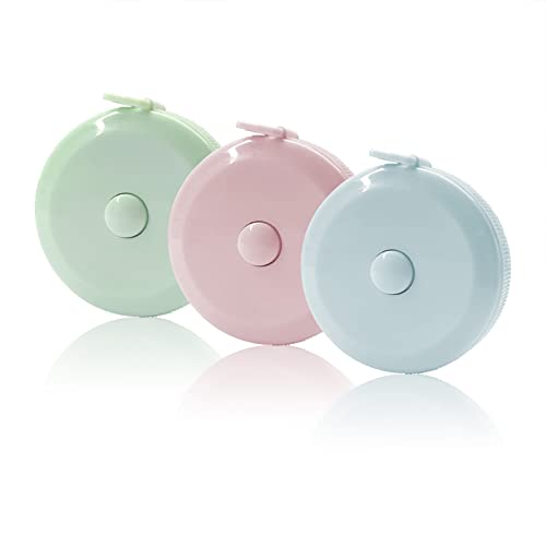 3 Pack Tape Measure Measuring Tape for Body Fabric Sewing Tailor Cloth Knitting Craft Weight LossĀ Measurements Retractable 60-inch 1.5 Meter, Small Push Button Dual Sided Tape Measure Body Measuring