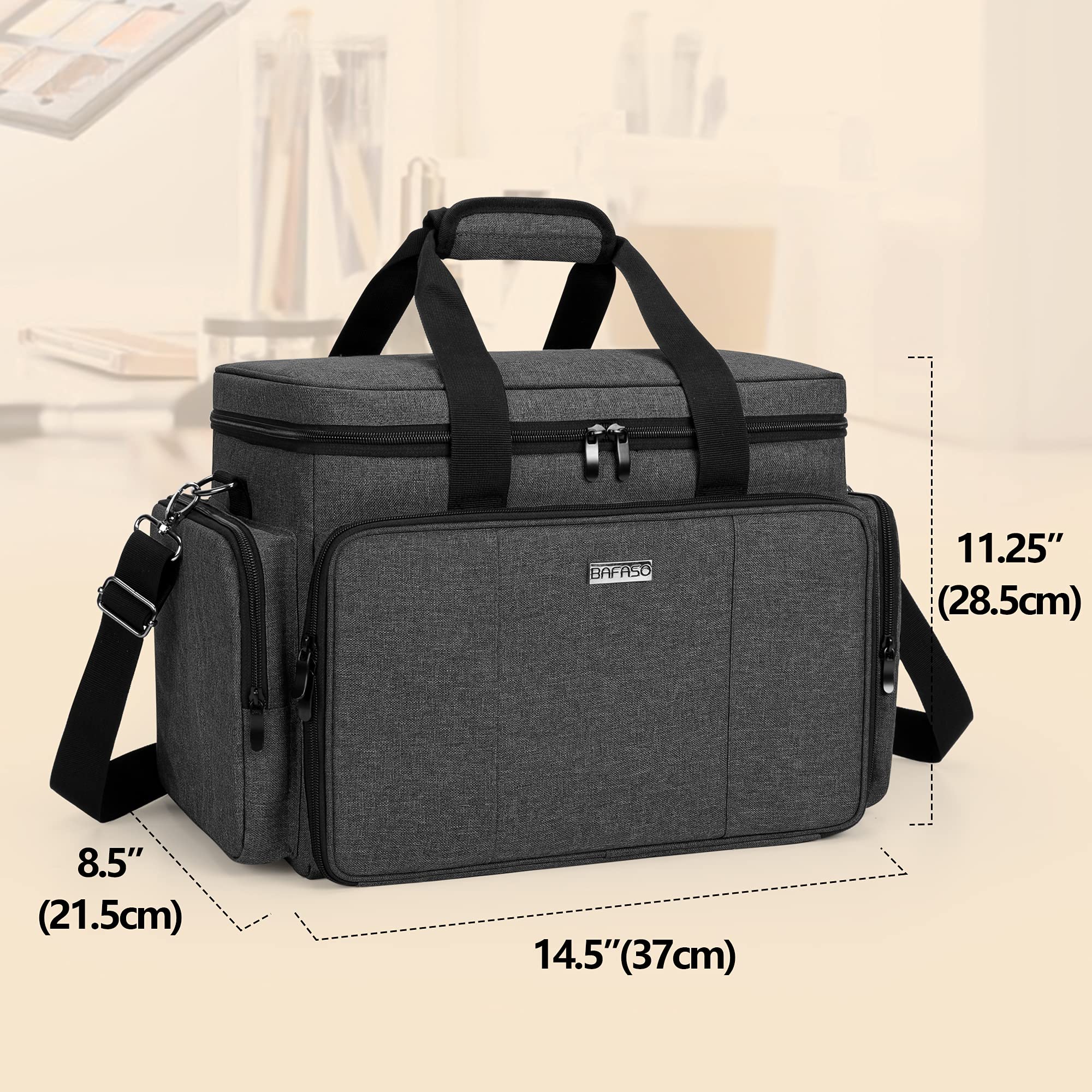 BAFASO Large Makeup Bag Cosmetic Bag with Removable Dividers, Travel Makeup Case Holds Cosmetics and Hair Supplies, Black