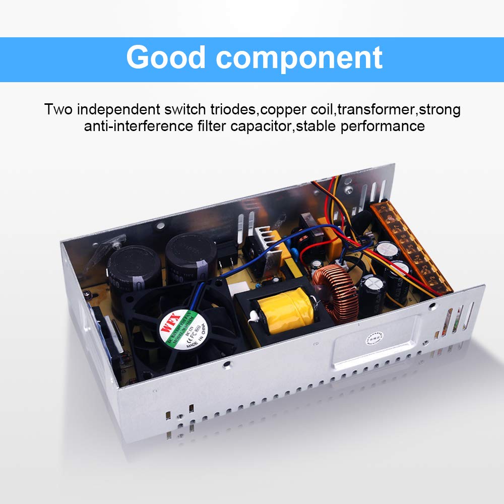 Adjustable DC Power Voltage Converter AC 110V-220V to DC 0-48V 10A Module Switching Power Supply Digital Display 480W Voltage Regulator Transformer Built in Cooling Fan