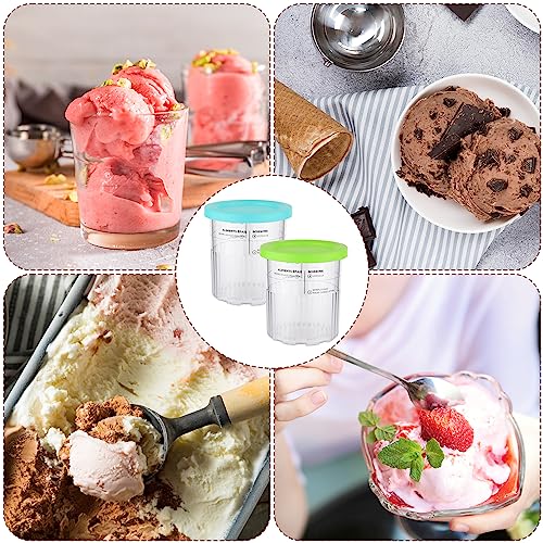 2pcs Containers Replacement for Ninja Creami Pints and Lids, Upgraded Ice Cream Tubs with Lids Compatible with NC500 NC501 Deluxe Series Ice Cream Maker, Wave Style (Green, Blue)