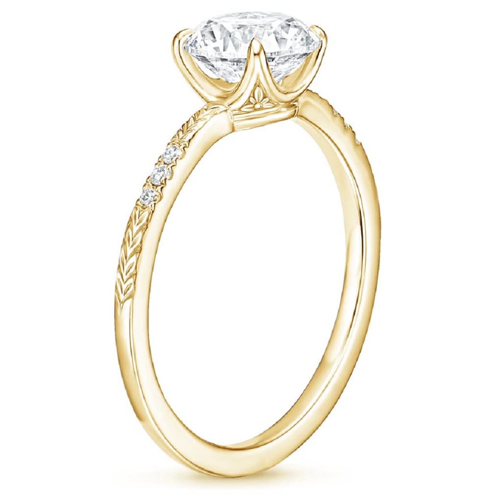 10K Solid Yellow Gold Handmade Engagement Ring 3.0 CT Round Cut Moissanite Diamond Solitaire Wedding/Bridal Ring Set for Women/Her Propose Ring (5.5)