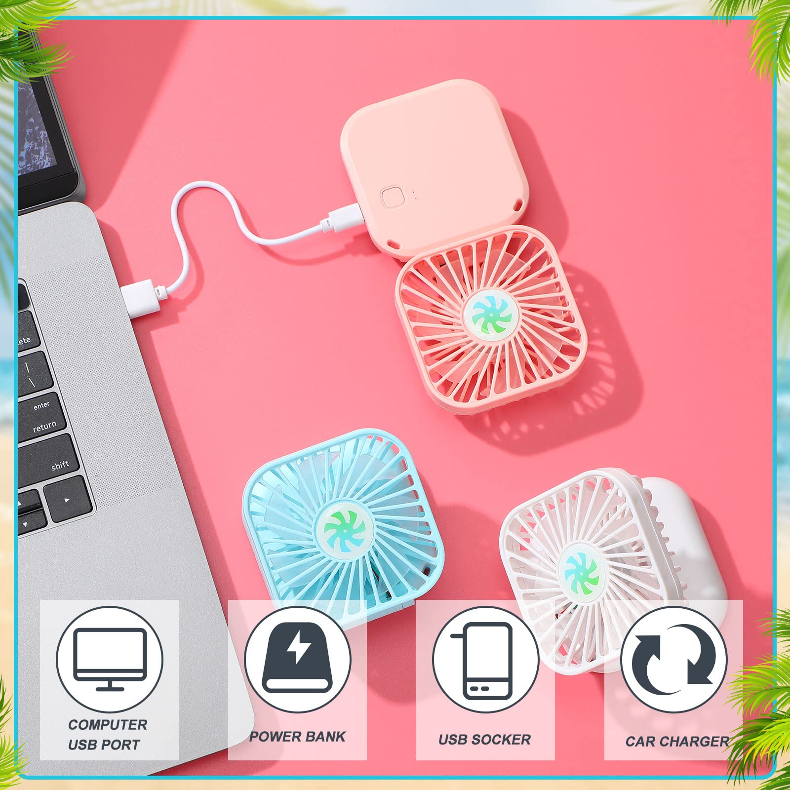 12 Pack Necklace Fans Portable Neck Hanging Fan Mini Fan Handheld Hand Held Fan for Cooling Small Personal Hands Free Fan USB Rechargeable Battery 3 Speed Air Circulatory Fan (Blue, Pink, White)