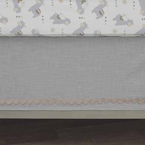NoJo Mama's Little Llama Grey, White and Charcoal 4 Piece Nursery Crib Bedding Set - Comforter, Crib Sheet, Dust Ruffle and Nursery Organizer