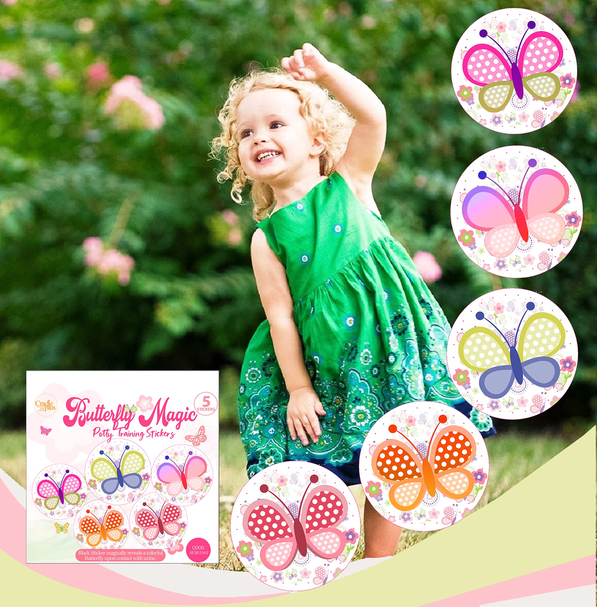 Potty Training Seat Magic Sticker Butterfly toddler Potty Training Toilet Color Changing Sticker 5 Pack Toilet targets with FREE potty e book | Use with/Without Potty chart or potty training watches