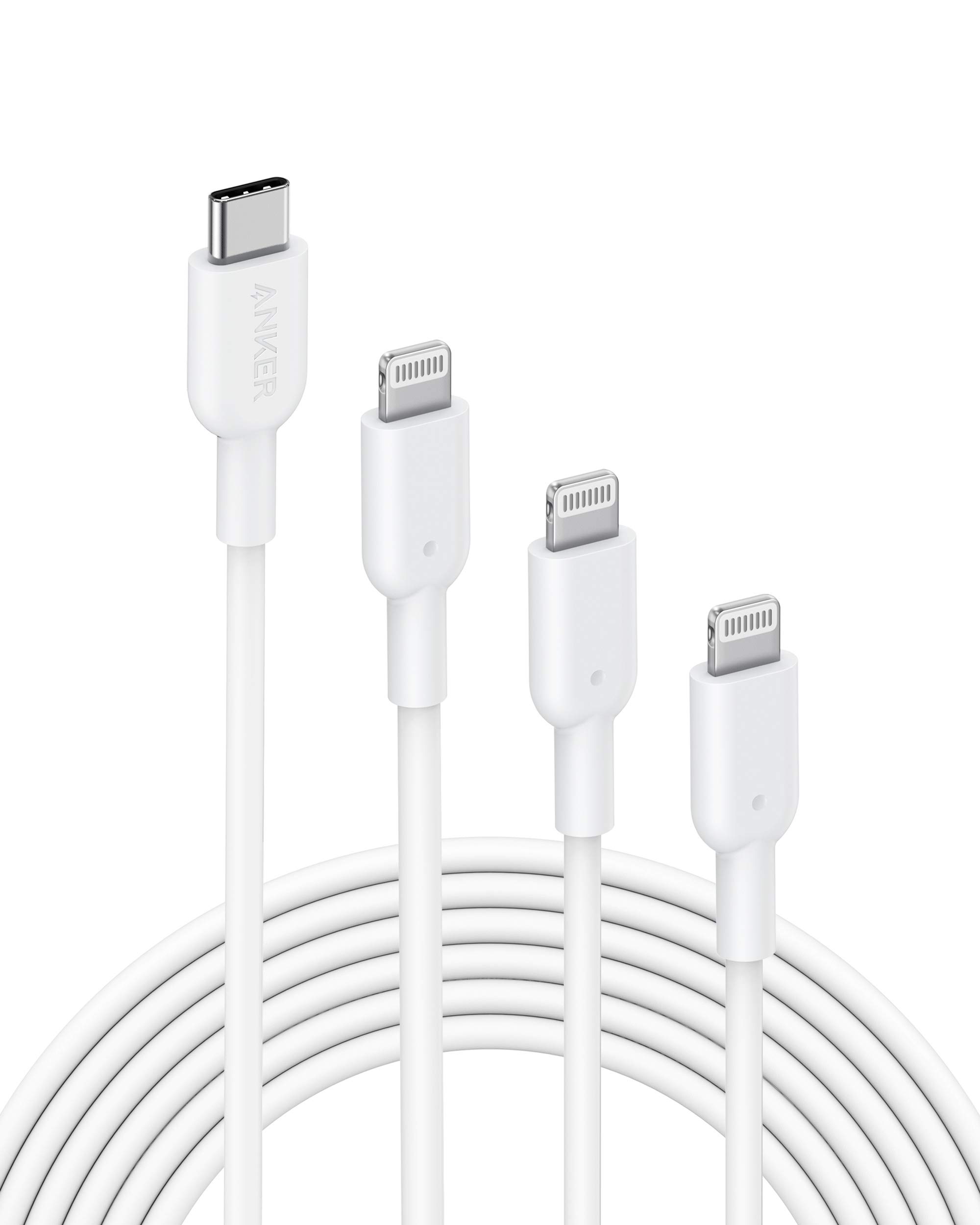 Anker USB C to Lightning Cable, Powerline II [3ft+6ft+10ft, 3-Pack MFi Certified] for iPhone 12 Pro Max / 12/11 Pro/X/XS/XR / 8 Plus/AirPods Pro, Supports Power Delivery (White)