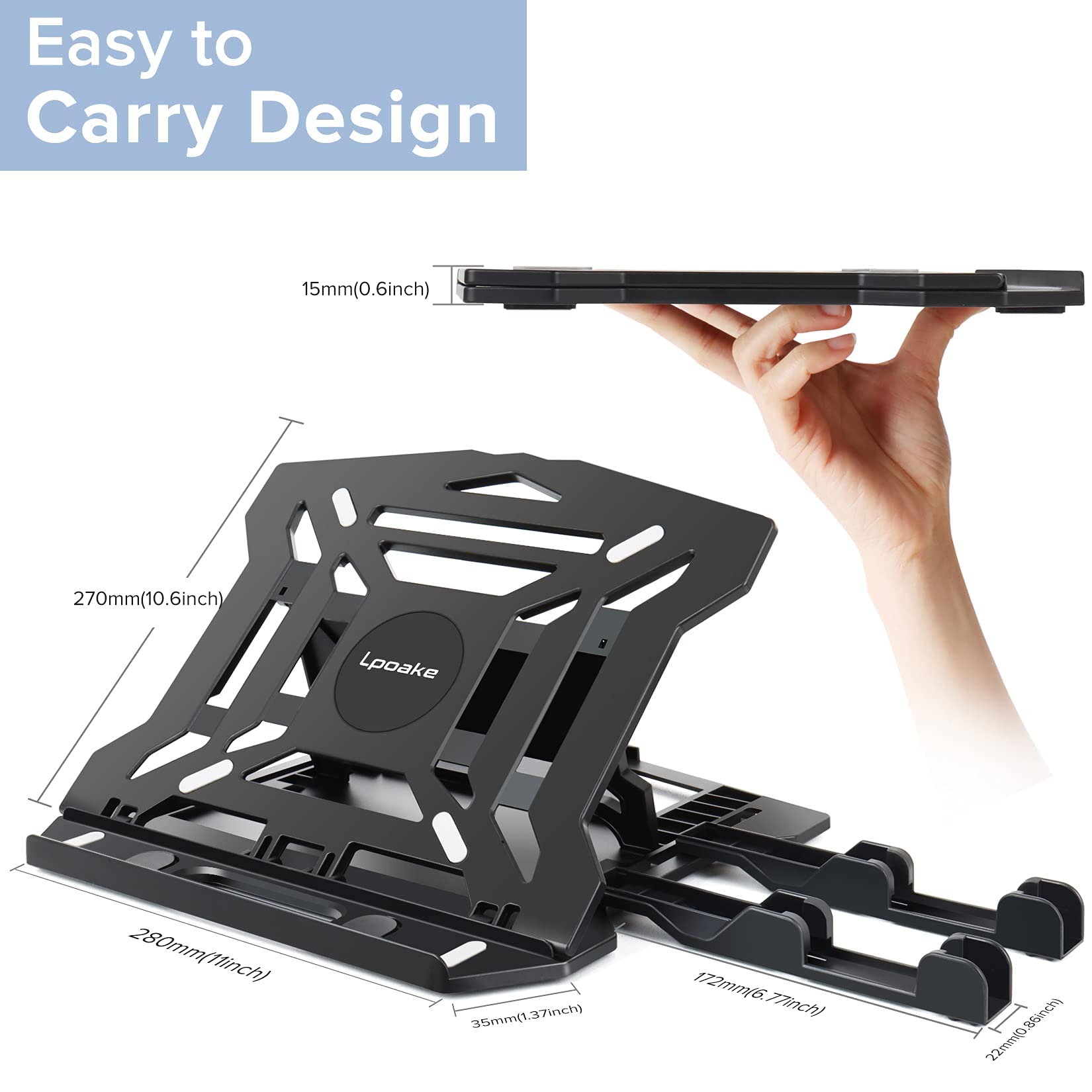 𝐋𝐩𝐨𝐚𝐤𝐞 Laptop Stand for Desk, Tablet Stand Holder, Adjustable Computer Stand for Laptop with 2 Phone Holders 8 Viewing Angles Compatible for 8"-18" iPad Laptop Kindle Surface Pro Book E-Reader