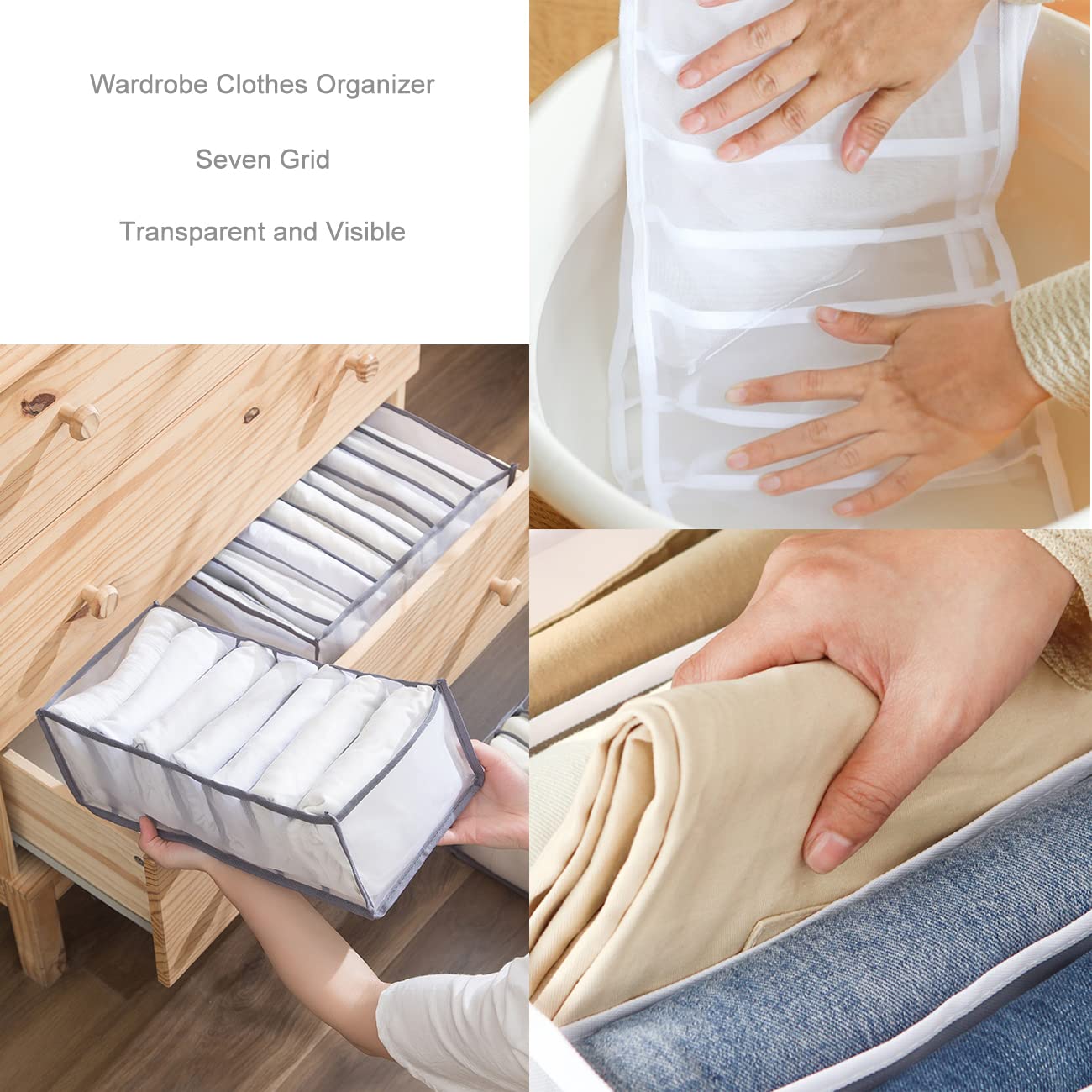 7 Grids Wardrobe Clothes Organizer, Ksndurn White Closet Organizers - Storage Baskets / Clothes Drawer Mesh Separation Box (model)