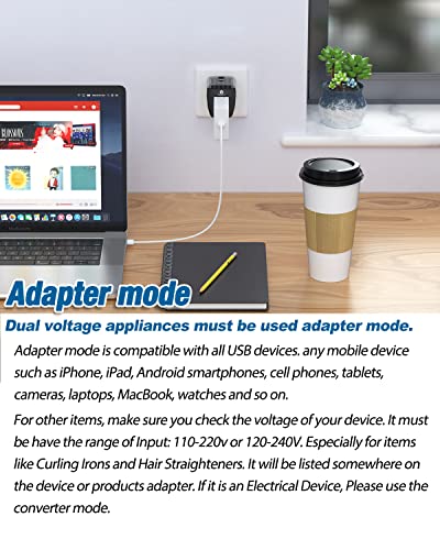 2000Watts Voltage Converter, 220V to 110V Converter, International Plug Adapter, Power Converter Adapter Combo, US to Europe, UK, Israel, Africa Over 150 Countries (DeepBlack)