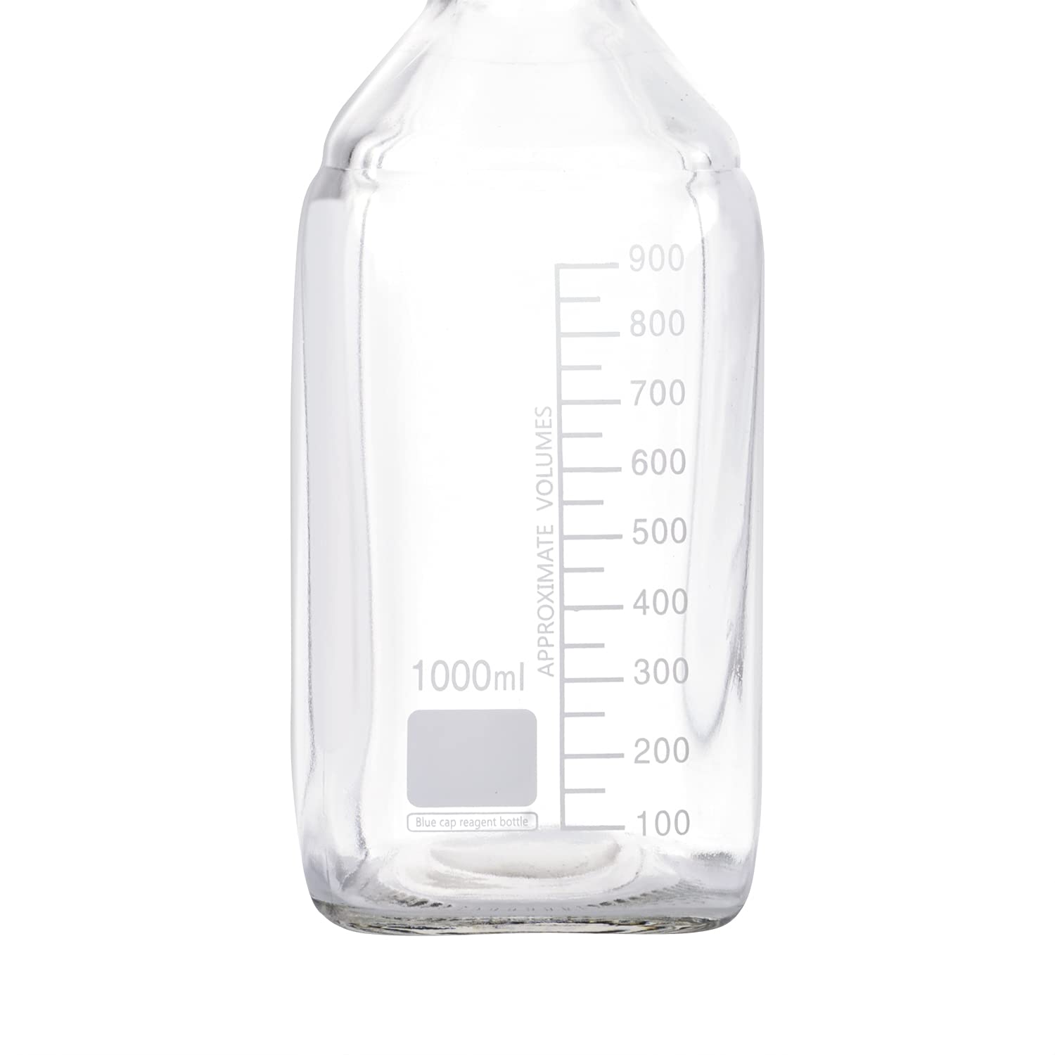 Moonetto 4 Pieces 1000ml Lab Square Graduated Glass Media Storage Bottle with GL45 Polypropylene Orange Cap