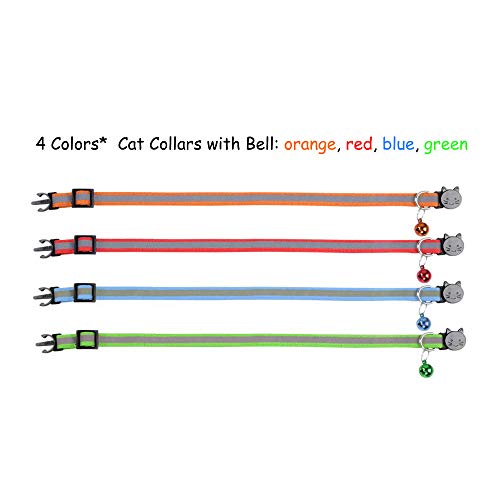 D-buy Cat Collars with Bell, Breakaway Cat Collars, Reflective Cat Collars, Nylon Cat Collars with Bell, Collars for Cats (4 Colors)