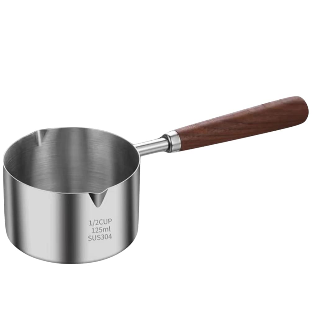 125ML Saucepan Stainless Steel Sauce Pot Double Spout Oil Pan Milk Warming Pot Frothing Pitcher Dishwasher Safe for Home Kitchen Cookware