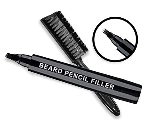 HWU Beard Pencil Filler for Men, Beard Filling Pen Kit, Long Lasting Coverage and Natural Finish - Beard, Moustache and Eyebrows - Beard Dye for Men - Bristle Brush Included (Dark Brown)