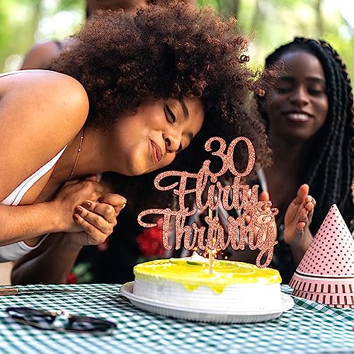 30 Flirty & Thriving Cake Topper, Cheers to 30 Years/I'm 30 Bitch, Happy 30th Birthday Anniversary Party Decorations Supplies, Rose Gold Glitter