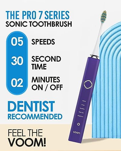 Voom Sonic Pro 7 Electric Toothbrush for Adults, Sonicare Electric Toothbrush with 40000 VPM w/ 5 Deep Clean Modes, Rechargeable Toothbrushes Fast Charge 4 Hours Last 8-Weeks