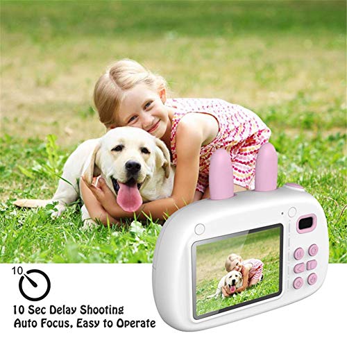 MCJL Child Camera Child Digital Camera Photograph Print Camera Cartoon Rabbit Video Recorder 1080P High List Anti Dual Lens 2.4 Inch IPS Screen,Pink,No Memory Card