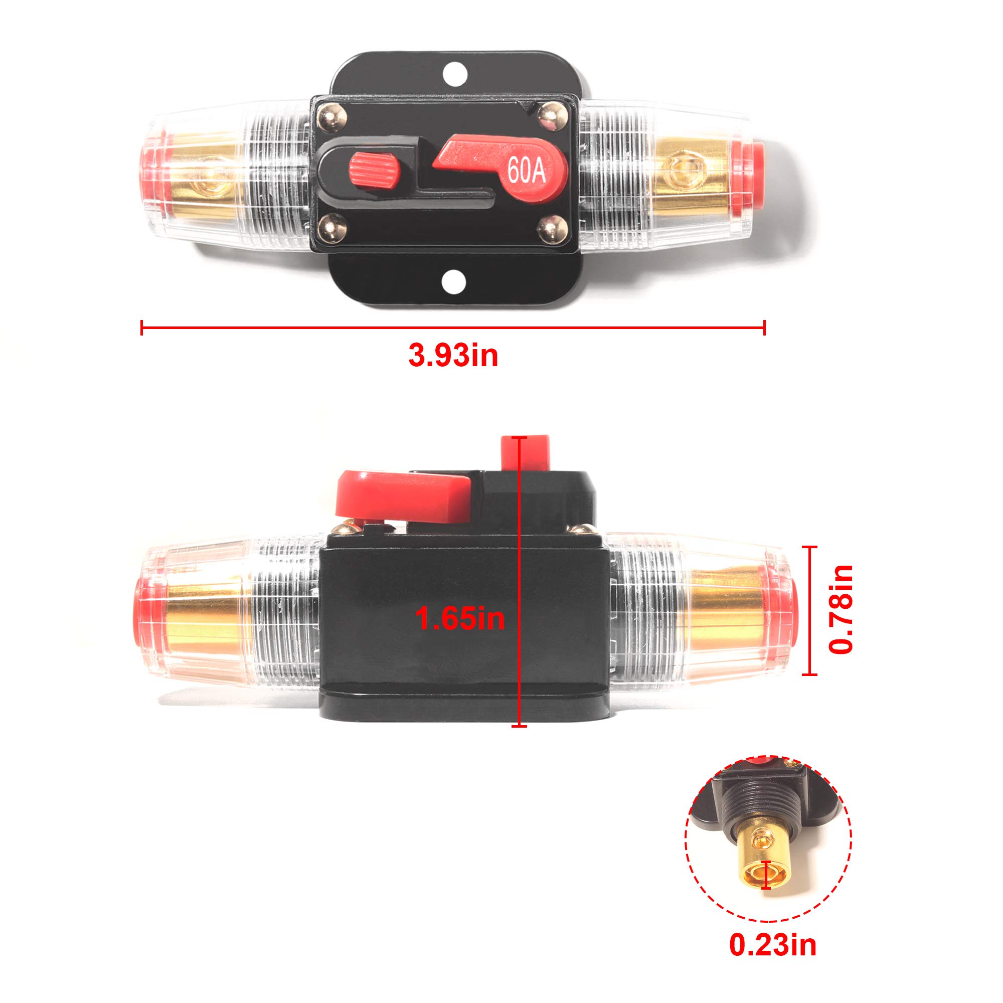 Beneges 2 Pcs Car Audio Inline 60A Amps Circuit Breaker, 12-24V DC Overload Protection Fuse with Manual Reset, for Car Audio Marine Boat Stereo Switch Inverter Replace Fuses